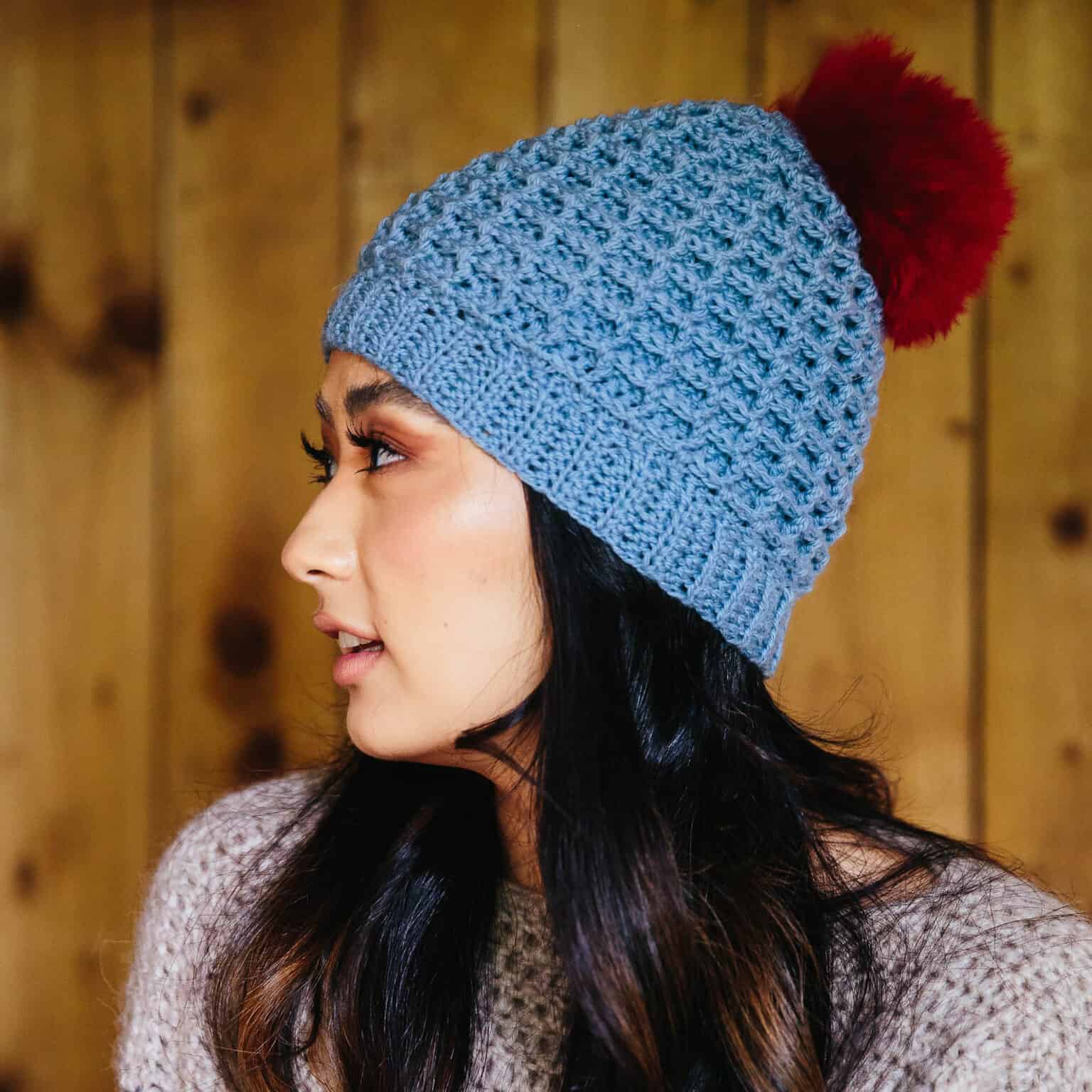 Waffle Stitch Bobble Hat - Free Crochet Beanie Hat Pattern - Dora Does